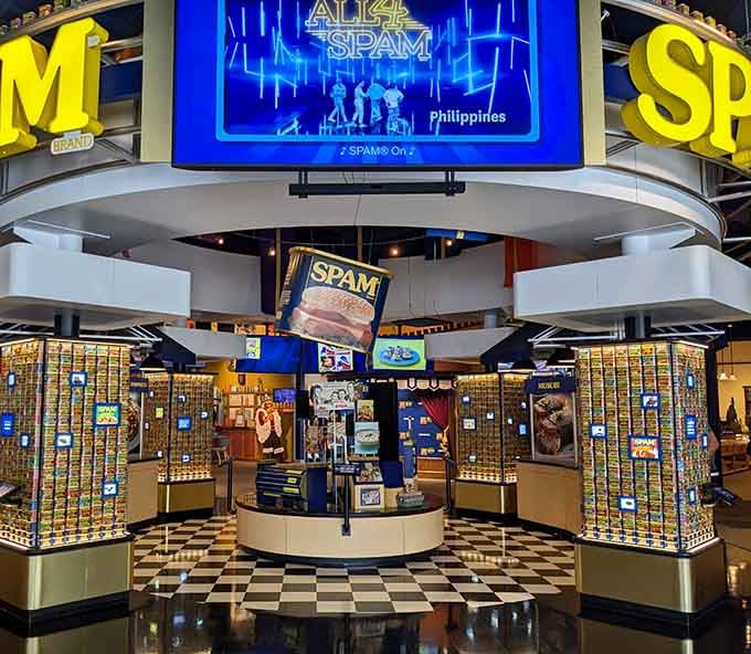 Inside, walls of SPAM&reg; cans create a mosaic that would make Andy Warhol weep with joy and perhaps a little envy.