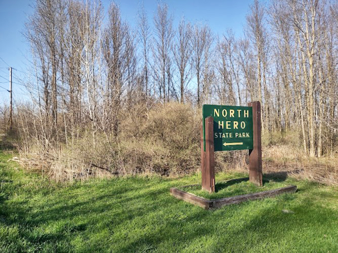 The wooden welcome sign stands like a friendly local giving directions&mdash;simple, rustic, and perfectly Vermont.