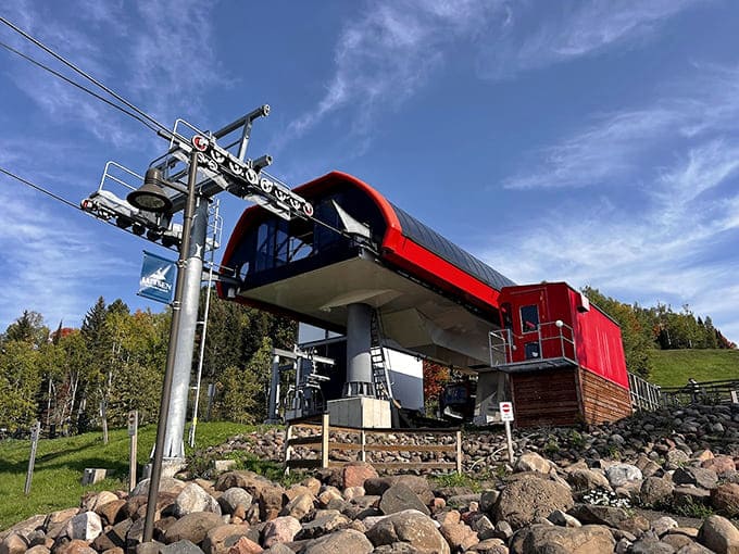 The gondola terminal stands ready like a portal to another world, where the only traffic jam involves too many people wanting the window seat.