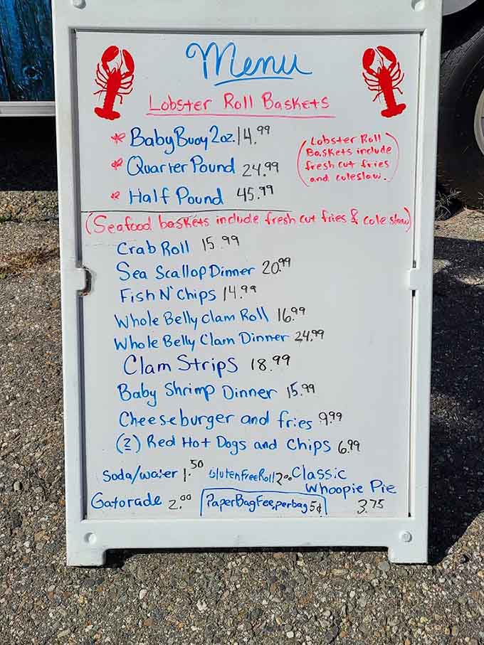 This handwritten menu board might look casual, but it's actually a treasure map leading to seafood paradise, where every item promises fresh flavors and generous portions.