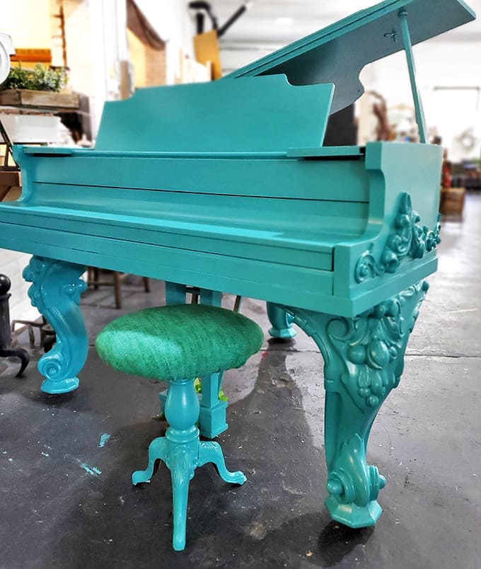 This isn't just any piano &ndash; it's a statement piece that screams "my home is more interesting than yours!" The turquoise grand would make Liberace himself green with envy.