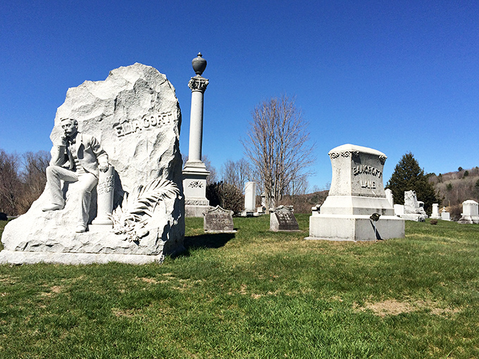 A panoramic view reveals Hope Cemetery's remarkable landscape &ndash; a sea of granite artistry where master craftsmen left their final signatures in stone.