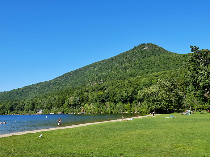 Mountain majesty meets lakeside leisure &ndash; Branbury's beach offers front-row seats to Vermont's natural amphitheater.