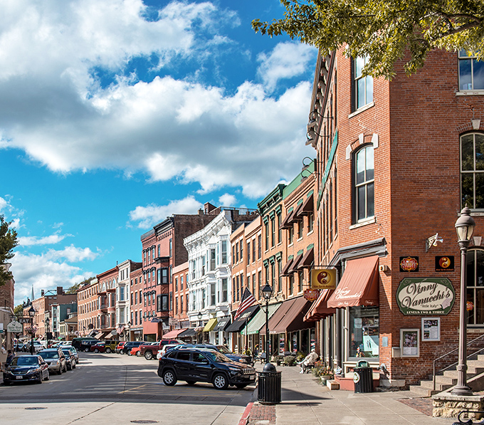 Sunlight plays across Galena's historic brick facades, creating the kind of downtown that makes you want to cancel your return flight.