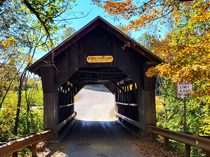 Autumn's fiery palette frames Emily's Bridge, creating a scene so beautiful you might forget the ghostly tales &ndash; until nightfall.