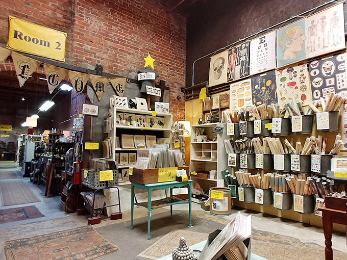 Exposed brick walls create the perfect backdrop for this treasure trove of collectibles, where every corner reveals new vintage delights.