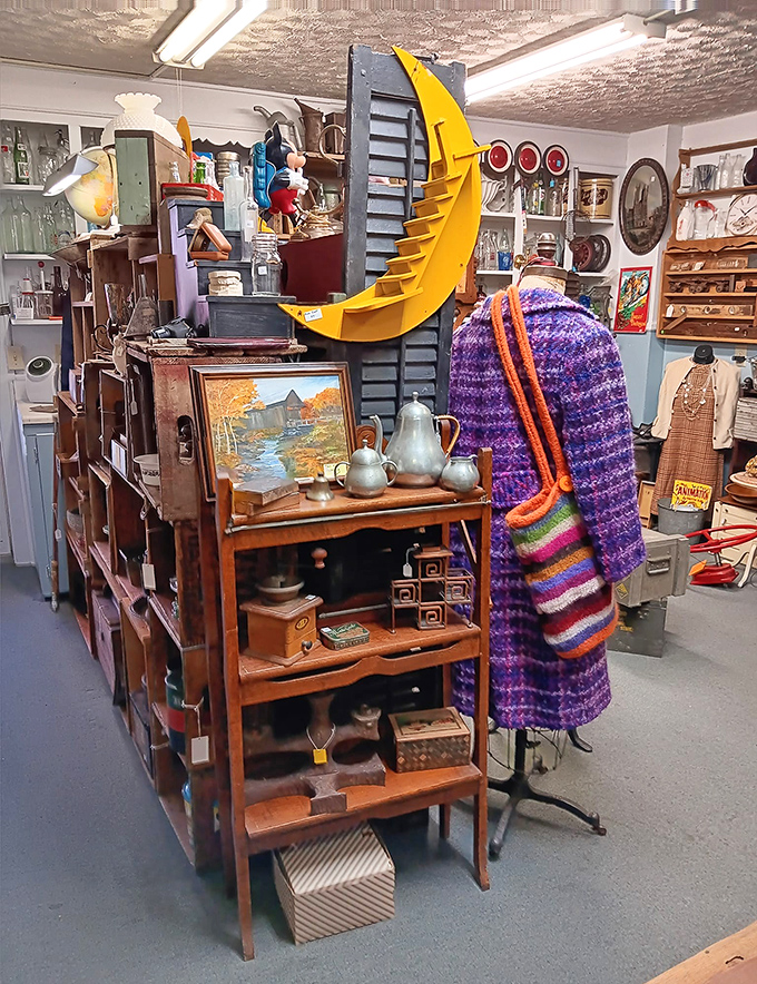 Inside: Every shelf, nook, and cranny tells a different decade's story. It's like someone organized a time machine by categories instead of years.