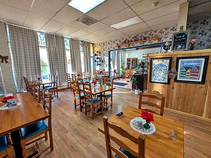 Black and white checkered floors meet chrome-trimmed booths in this perfectly preserved slice of 1950s diner culture.
