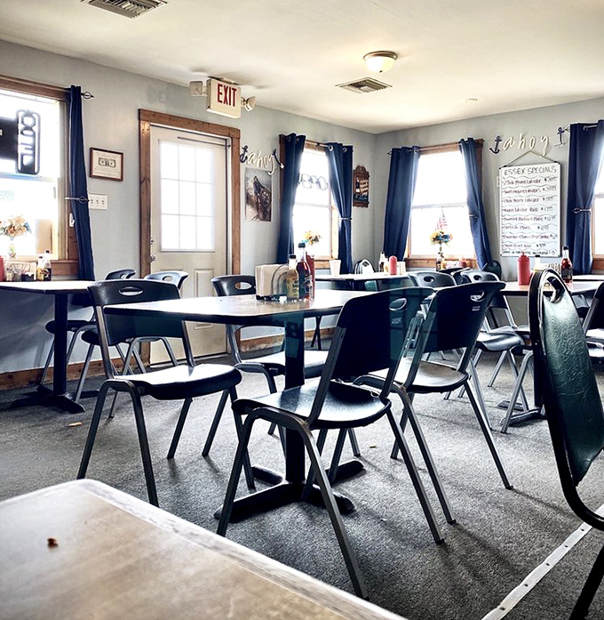 Inside, the no-frills dining room offers a comfortable setting where the food, not the decor, takes center stage.