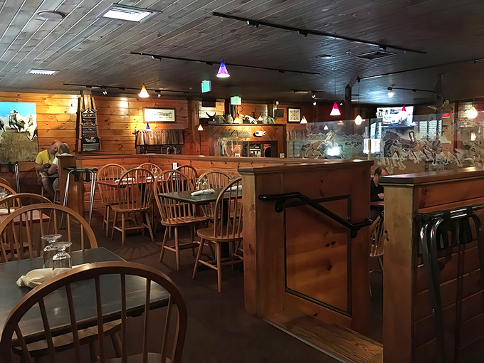 Warm pine walls and Windsor chairs create that perfect Maine dining atmosphere &ndash; like eating in your favorite cabin, if your cabin served incredible steaks.