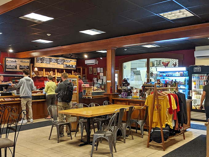 Inside, the warm interior balances rustic charm with modern comfort &ndash; a perfect backdrop for serious pastry contemplation.