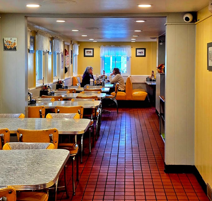 Step inside and travel back in time &ndash; yellow vinyl booths, formica tables, and that classic red brick floor create the perfect backdrop for serious comfort food consumption.