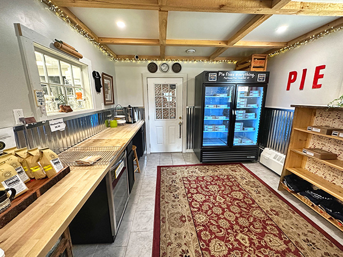 Inside, the cozy interior combines rustic charm with practical simplicity &ndash; string lights, wooden counters, and a refrigerated case holding treasures worth the drive.