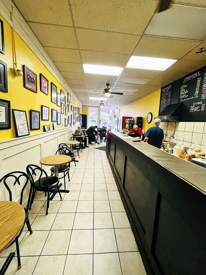 Sunny yellow walls and a no-nonsense layout tell you everything: this place prioritizes substance over style, focusing entirely on sandwich perfection.