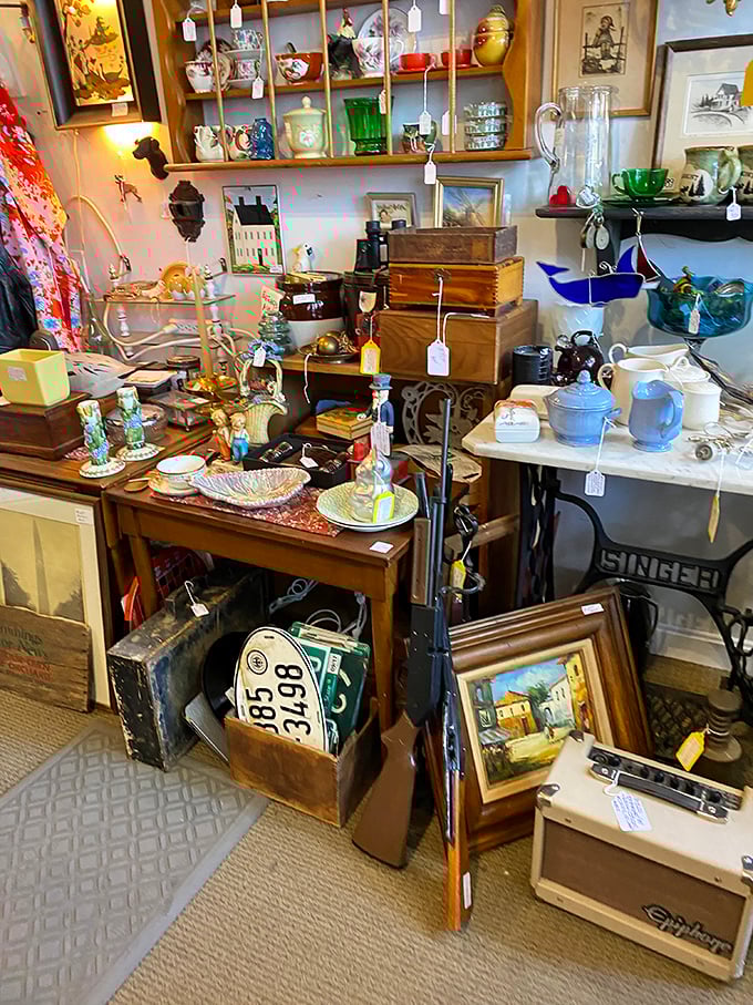 From delicate glassware to sturdy wooden boxes, the shop's eclectic collection tells stories spanning generations of American craftsmanship.