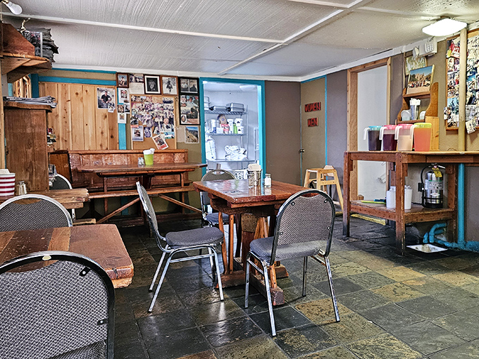 Simple wooden tables and chairs create a homey atmosphere where the food, not fancy decor, takes center stage in this beloved Cave Creek institution.
