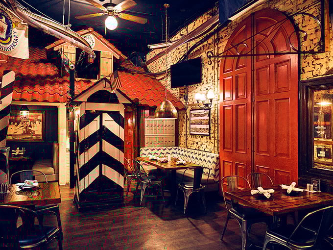 Step inside and discover a world where Cold War kitsch meets culinary craft in this immersive spy-themed interior.