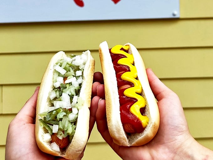 Hot dogs done right: Chicago-style loaded with toppings or classic with mustard &ndash; these dogs snap with each bite of summer perfection.