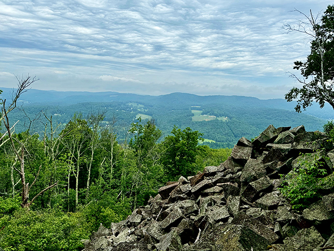 The reward for your climbing efforts: a sweeping panorama of Vermont's rolling hills that makes you forget your burning calves.