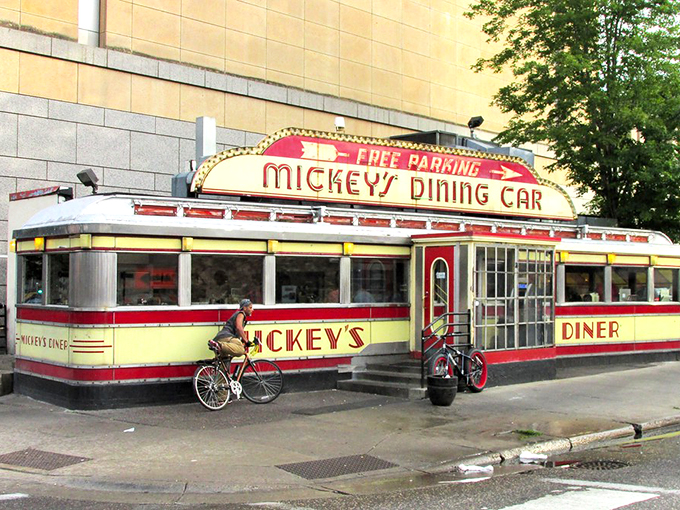 All aboard the flavor express! Mickey's Dining Car is a time capsule on wheels, serving up nostalgia with a side of crispy fries.