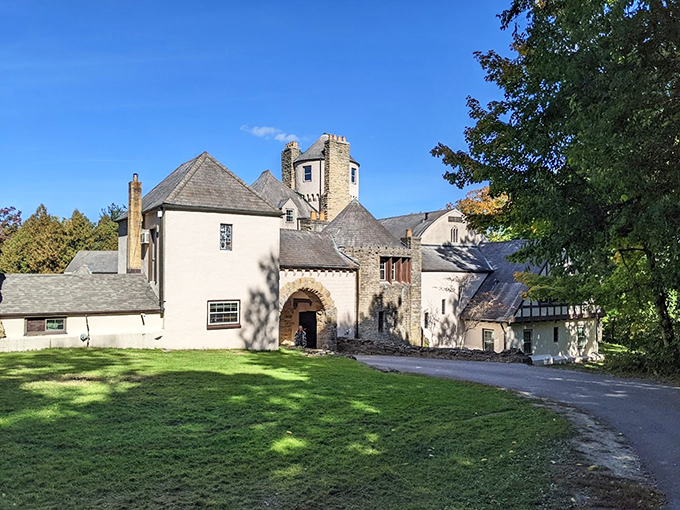 Perched majestically on a bluff, this castle's tower reaches for the sky. It's like Hogwarts decided to summer in Oregon, Illinois.