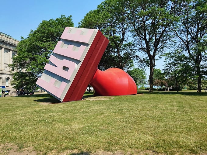 Stamp collectors, eat your heart out! Cleveland's colossal "FREE" stamp isn't just big &ndash; it's 28 feet tall and 49 feet long. Created by artists with a sense of humor larger than the stamp itself, it's the ultimate statement piece. Talk about making your mark!