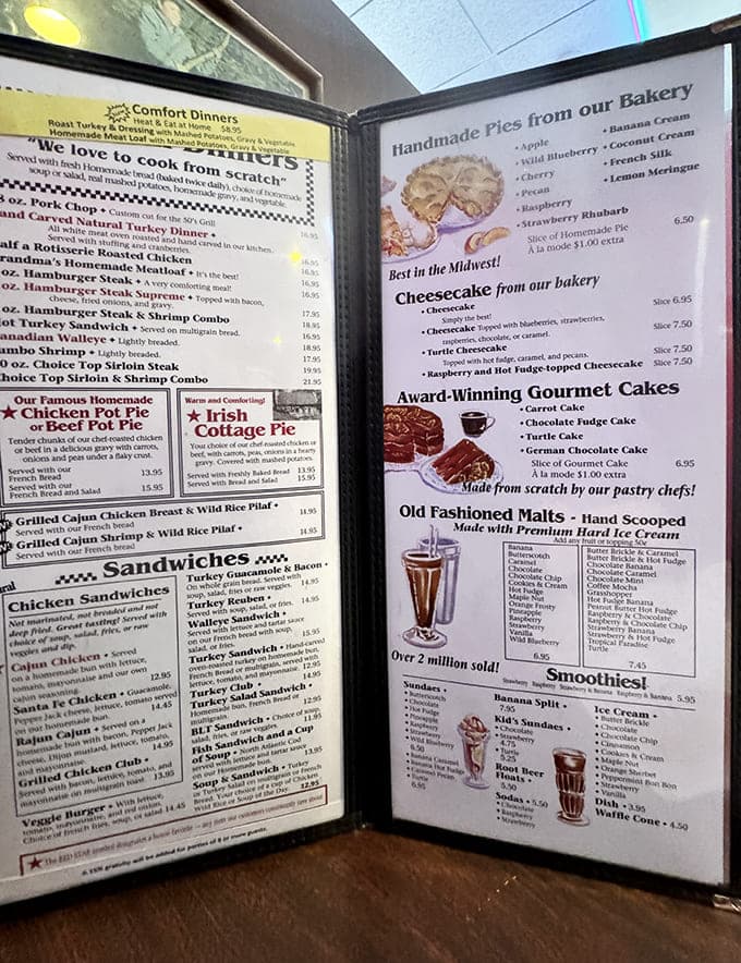 The menu reads like a love letter to classic American diner fare, offering everything from hearty burgers to their famous pot pie.