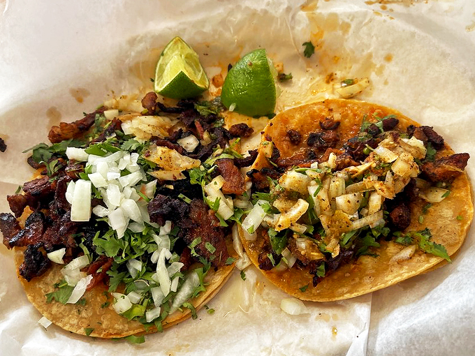 These tacos aren't just food&mdash;they're edible art. Each one perfectly dressed with fresh cilantro and onions.