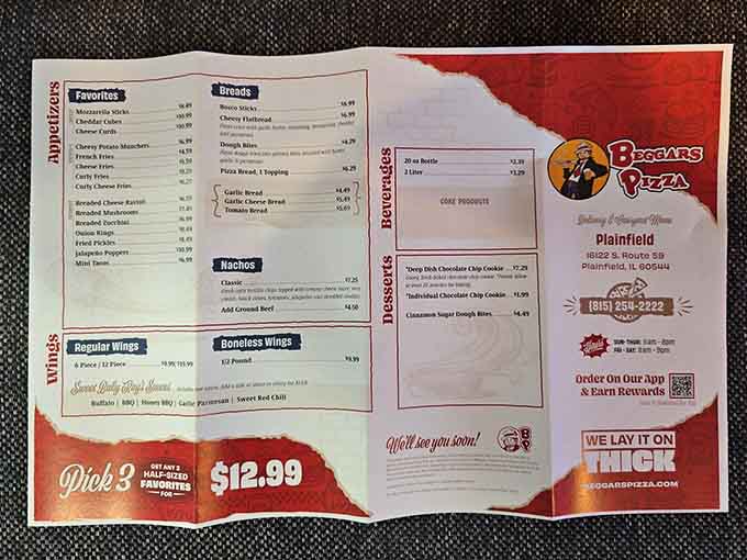 This menu is your roadmap to pizza paradise, offering everything from classic deep dish to creative specialty pies that'll make choosing difficult.