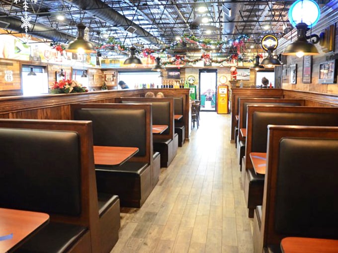 Slide into these cozy booths and prepare for a feast! The red upholstery practically whispers, "Stay awhile, won't you?"