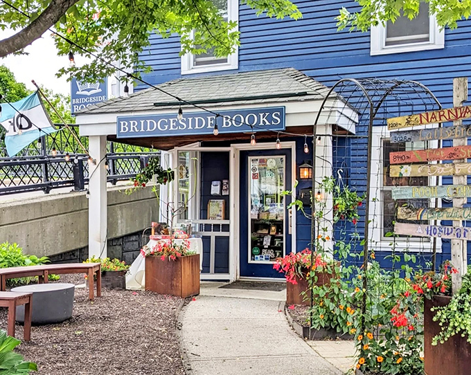 A literary oasis where real humans, not algorithms, help you discover your next favorite read in a charming blue building.
