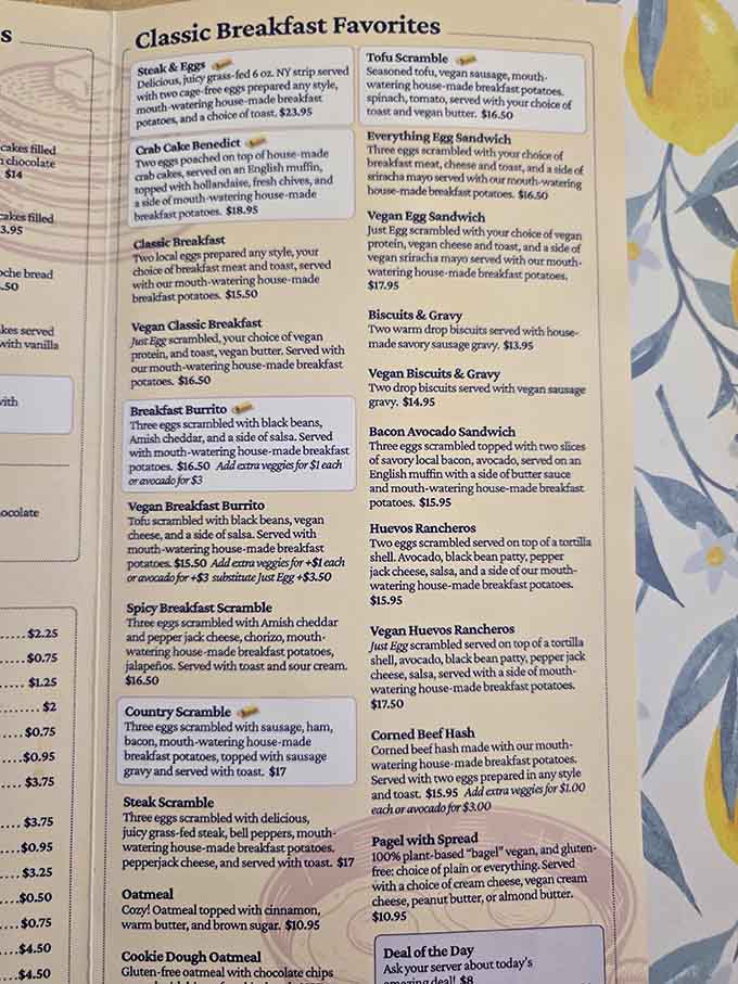 This menu is proof that someone really thought about what makes breakfast worth getting out of bed for.