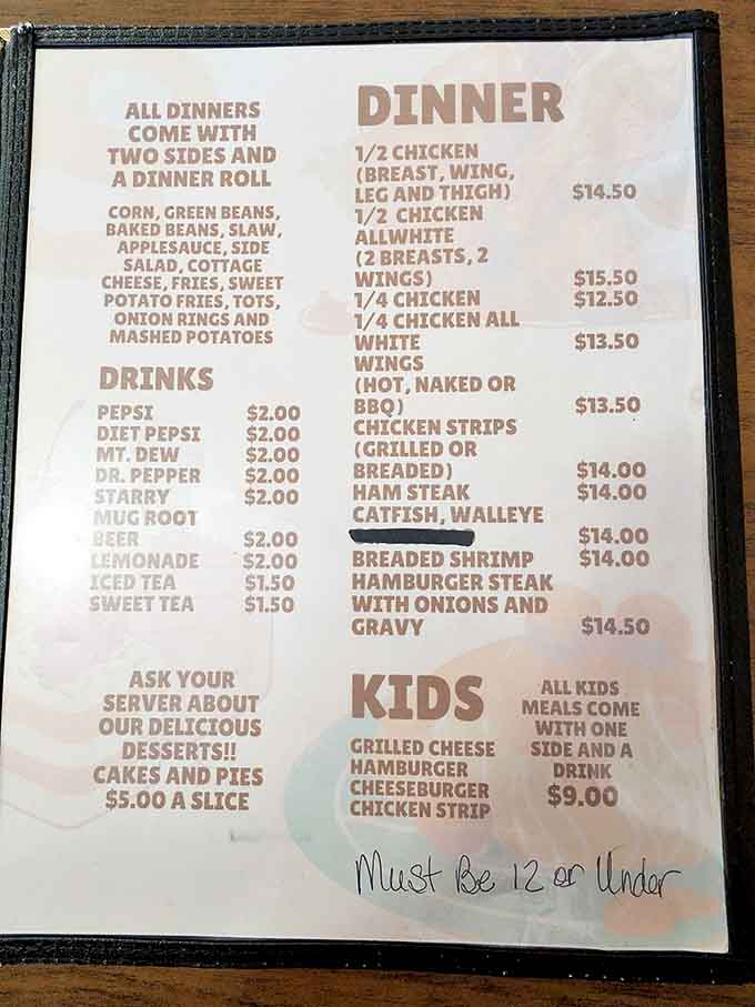 Simple menu, serious food&mdash;when your dinner options include catfish, walleye, and breaded shrimp, you know this kitchen doesn't mess around.