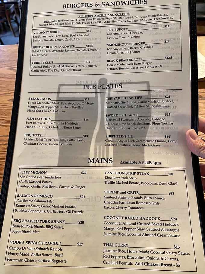 This menu proves that pub food can be both creative and comforting, with options for every appetite.