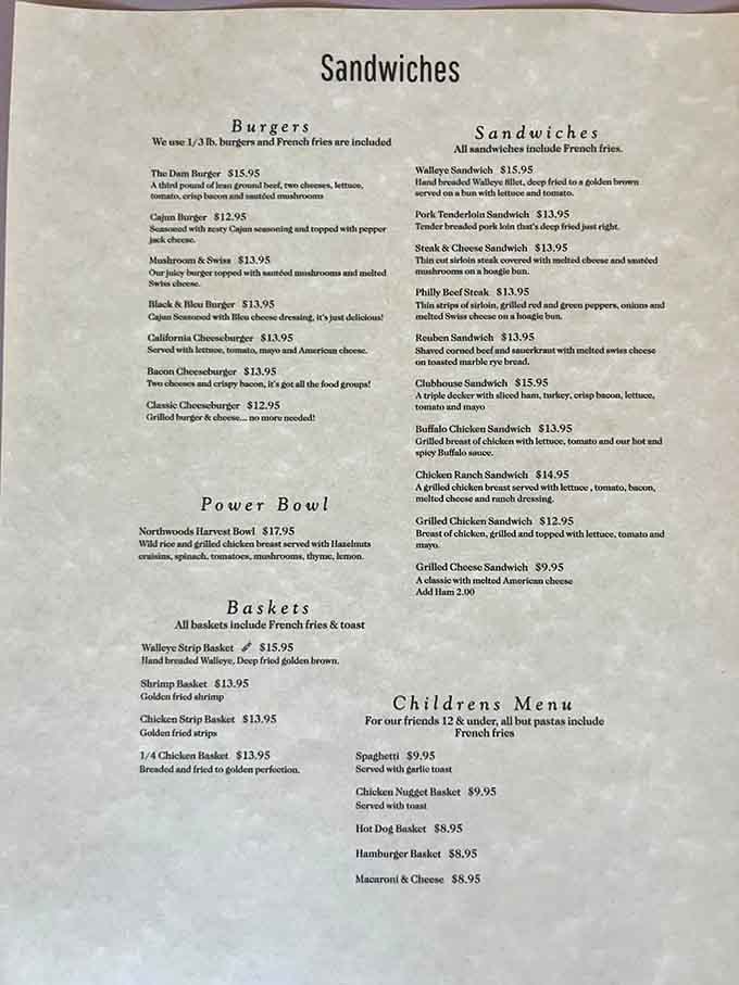 The menu offers plenty of options, but let's be honest about why you're really here: that legendary walleye.