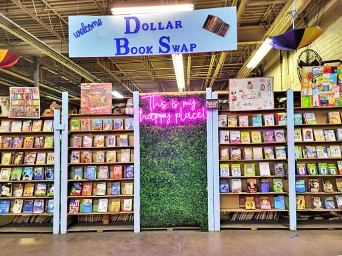 This is my happy place indeed! The entrance display perfectly captures the joy waiting beyond those shelves of colorful spines.