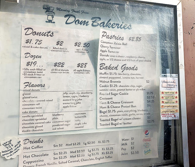 Menu: The sacred text of Dom Bakeries &ndash; a menu board that promises simple pleasures at prices that won't require a second mortgage.