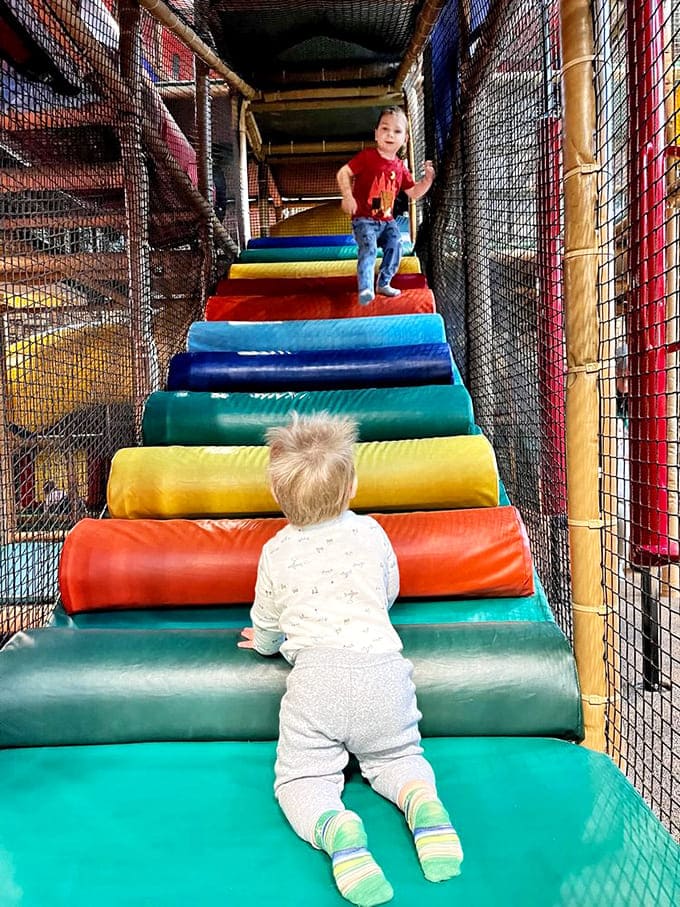 Those rainbow-colored climbing steps would make even adults want to test their coordination, assuming their knees could handle the journey.