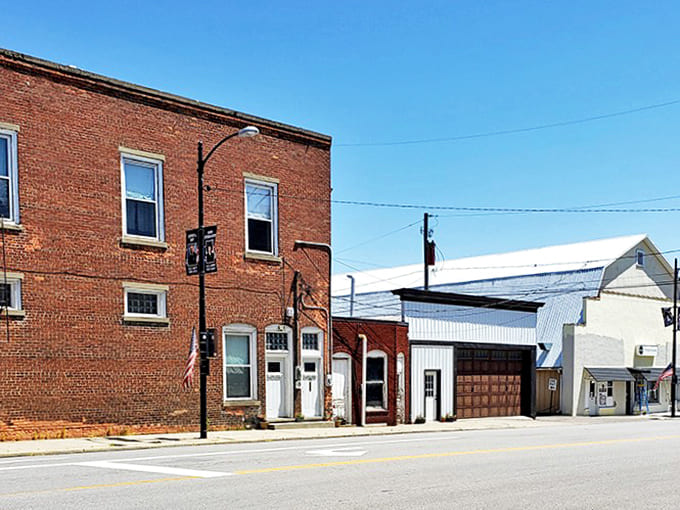 These sturdy brick buildings have weathered decades of Midwest seasons, standing as testaments to craftsmanship that valued permanence over passing trends.