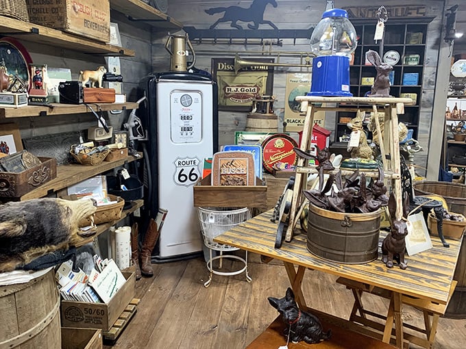 Whimsical figurines and vintage toys stand at attention, silently waiting to become conversation pieces in their next home.