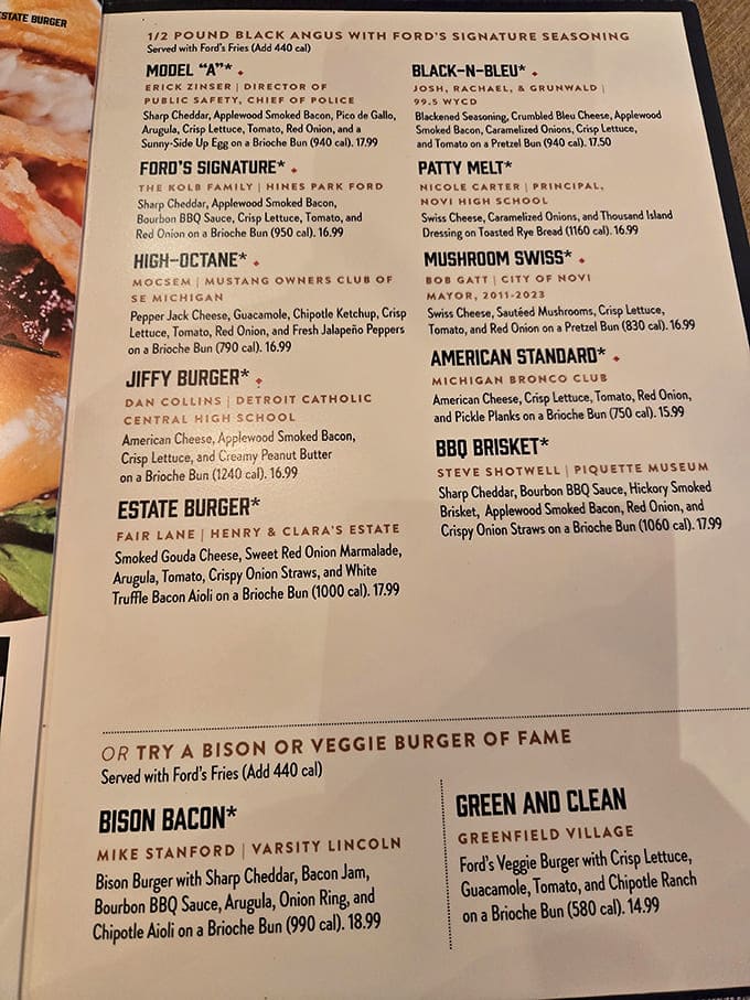 The menu reads like a roadmap to flavor country, with burgers named after local notables and enough options to satisfy any appetite's horsepower.