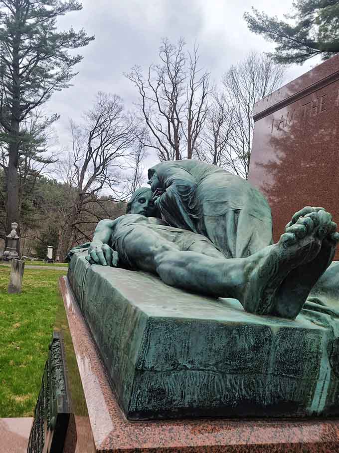 This bronze sculpture captures a moment of eternal tenderness, the kind of artistry that makes you forget you're looking at metal and stone instead of living beings.