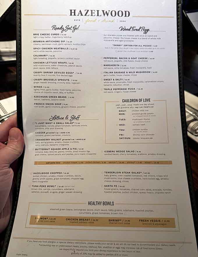 This menu reads like a love letter to American cuisine, offering everything from prime rib to healthy bowls.