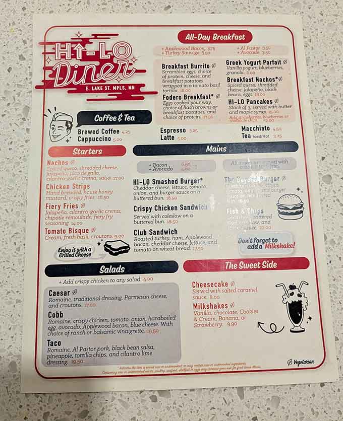 The menu at Hi-Lo reads like a greatest hits album of diner classics, each item ready to deliver the kind of satisfaction your stomach dreams about.