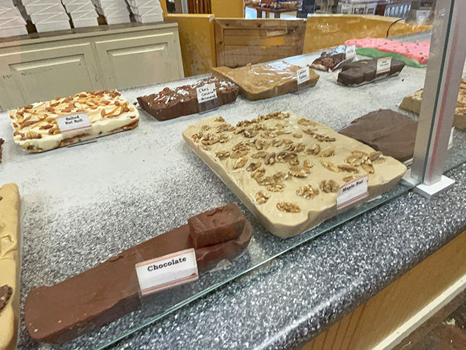The fudge counter at Perry's is where dreams come true &ndash; each slab handcrafted and waiting to be sliced into perfect, indulgent squares.