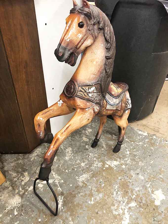 This vintage carousel horse has more character in one hoof than most modern decor has in its entire existence, and yes, it's available.