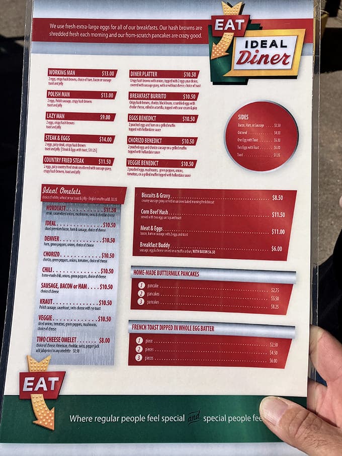 Menu items named after different types of "men" suggest a simpler time when breakfast came with personality and generous portions.