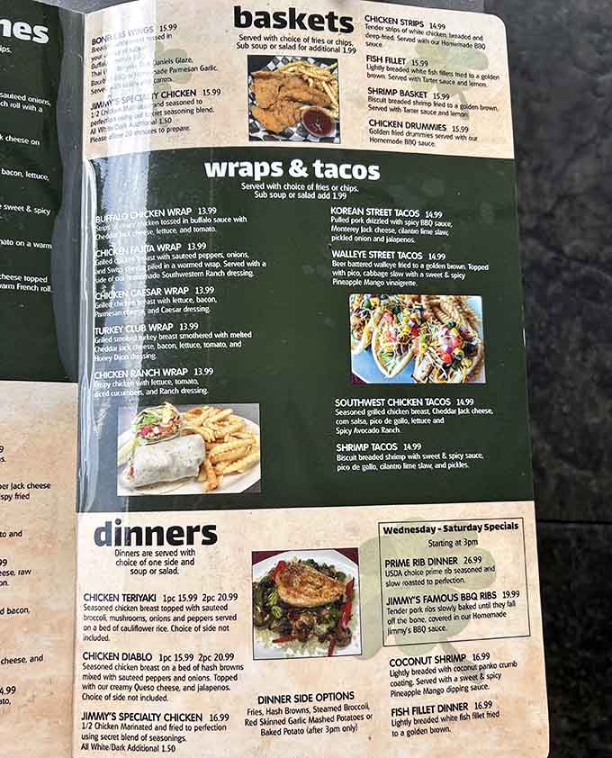 The menu board reveals a treasure map of comfort food options, from Korean Street Tacos to Jimmy's Famous BBQ Ribs and everything in between.