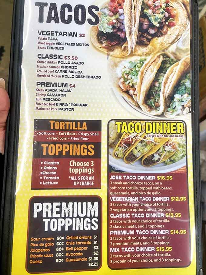 The menu board lays out your options clearly, from vegetarian to premium selections, making decision-making slightly easier (but still difficult).