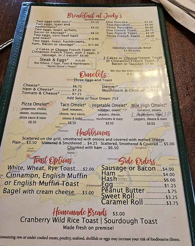 This menu is your roadmap to breakfast bliss, featuring everything from legendary hashbrowns to omelets that could make a grown person weep with joy.
